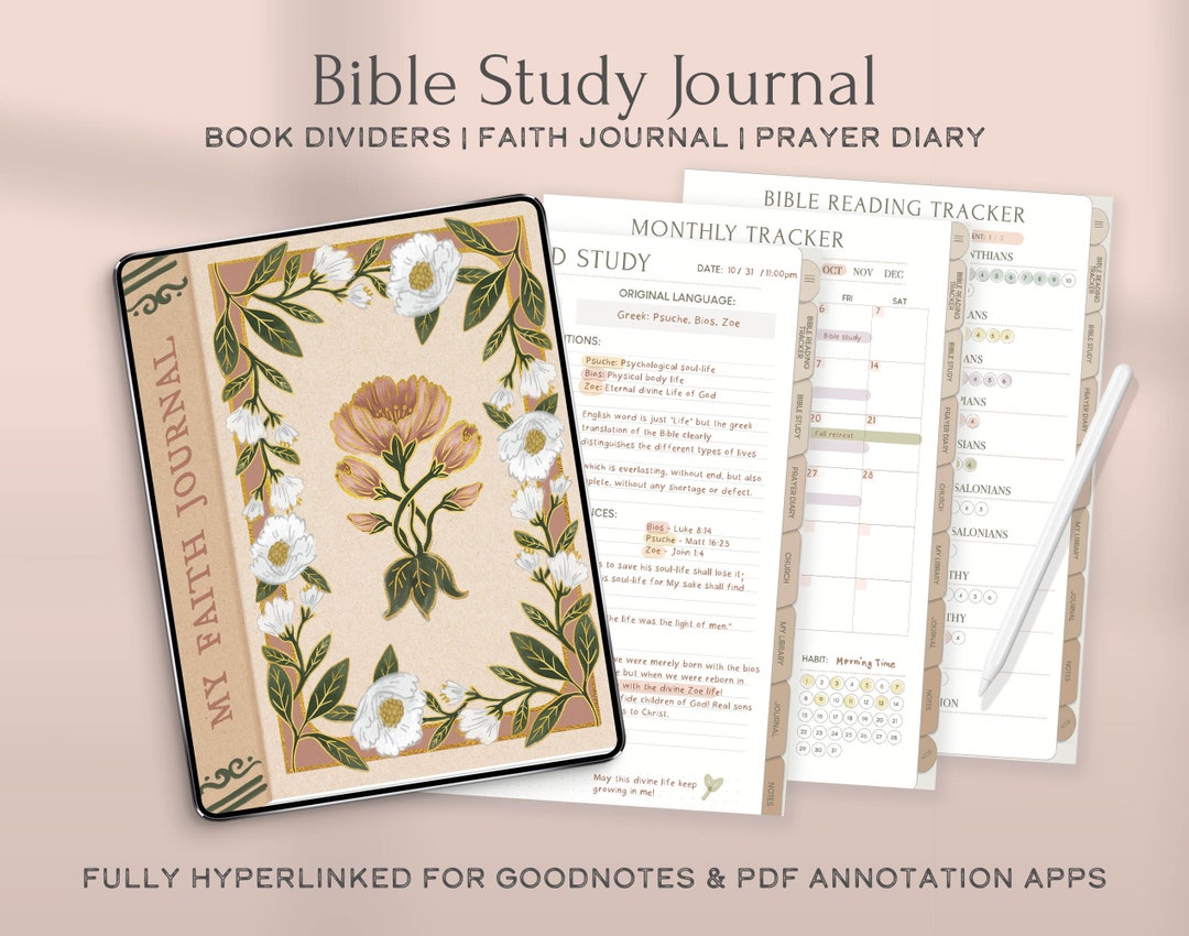 Bible Study Journal | Fully Hyperlinked Vintage Portrait Pink Undated ...