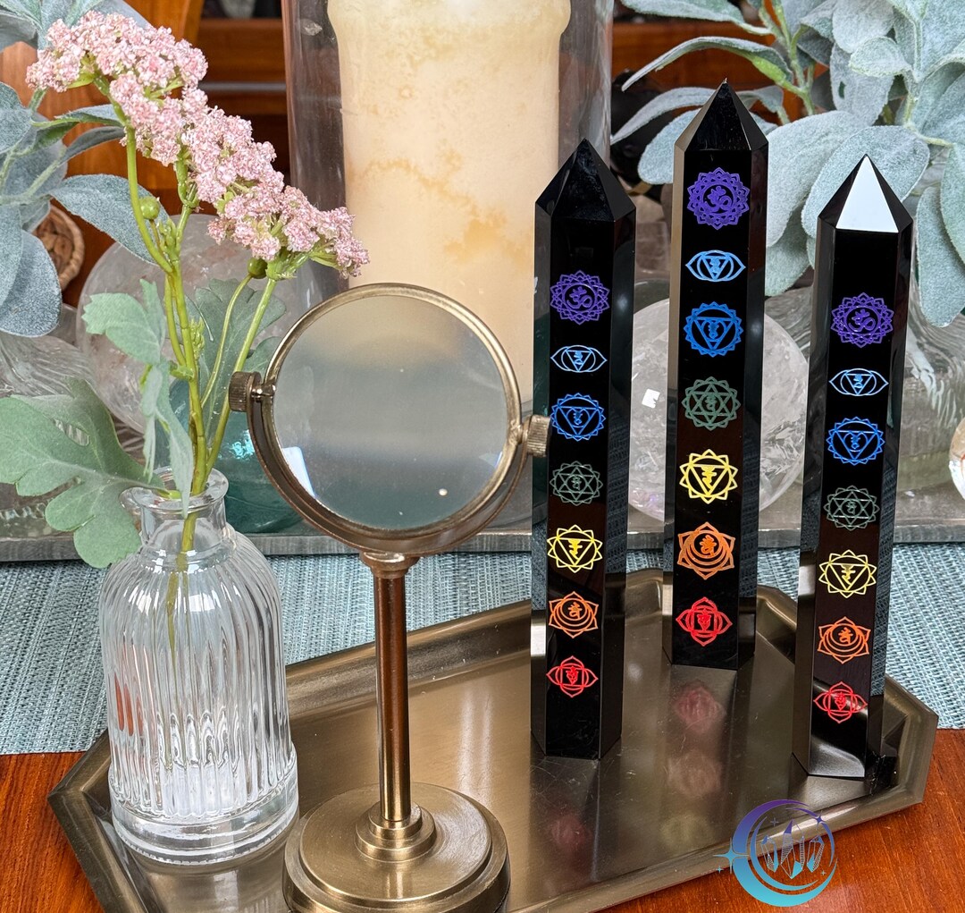 Stunning Large and Powerful - 7 Chakra Natural Black Obsidian Towers ...