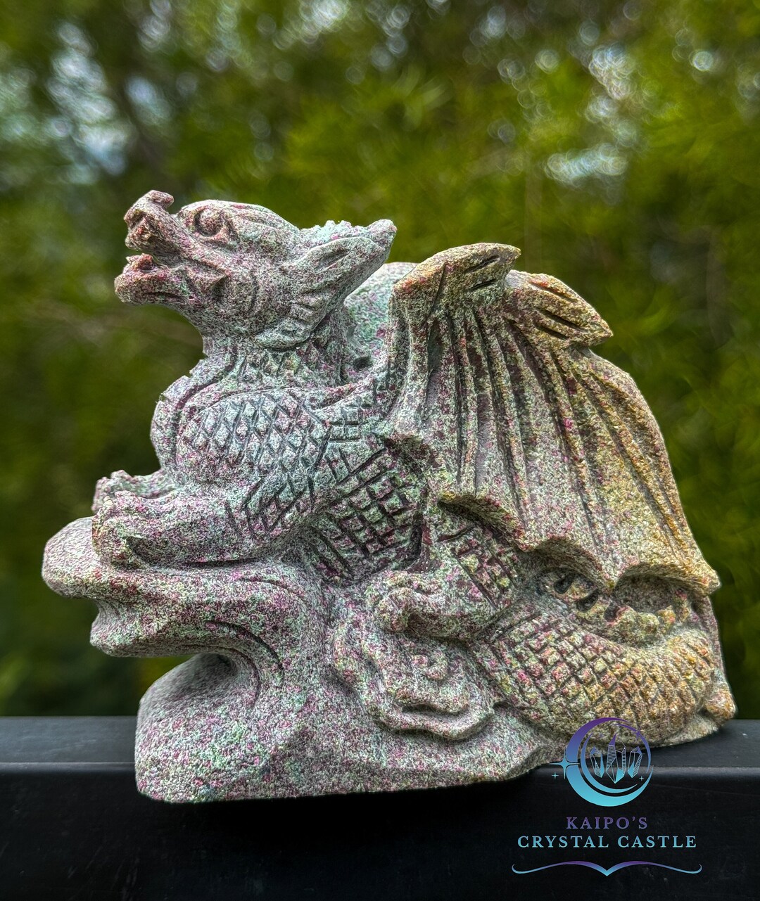 Stunning Natural Ruby in Kyanite Carved Dragon W/ Incredible UV Reaction Protection Wisdom ...