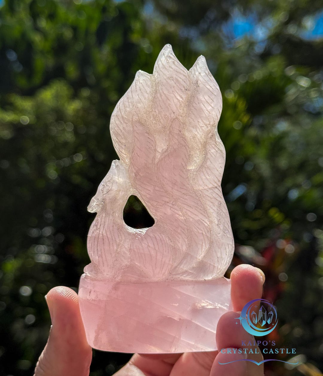 Hand Carved Rose Quartz Nine-tailed Fox Statue: Reiki Feng Shui Decor ...