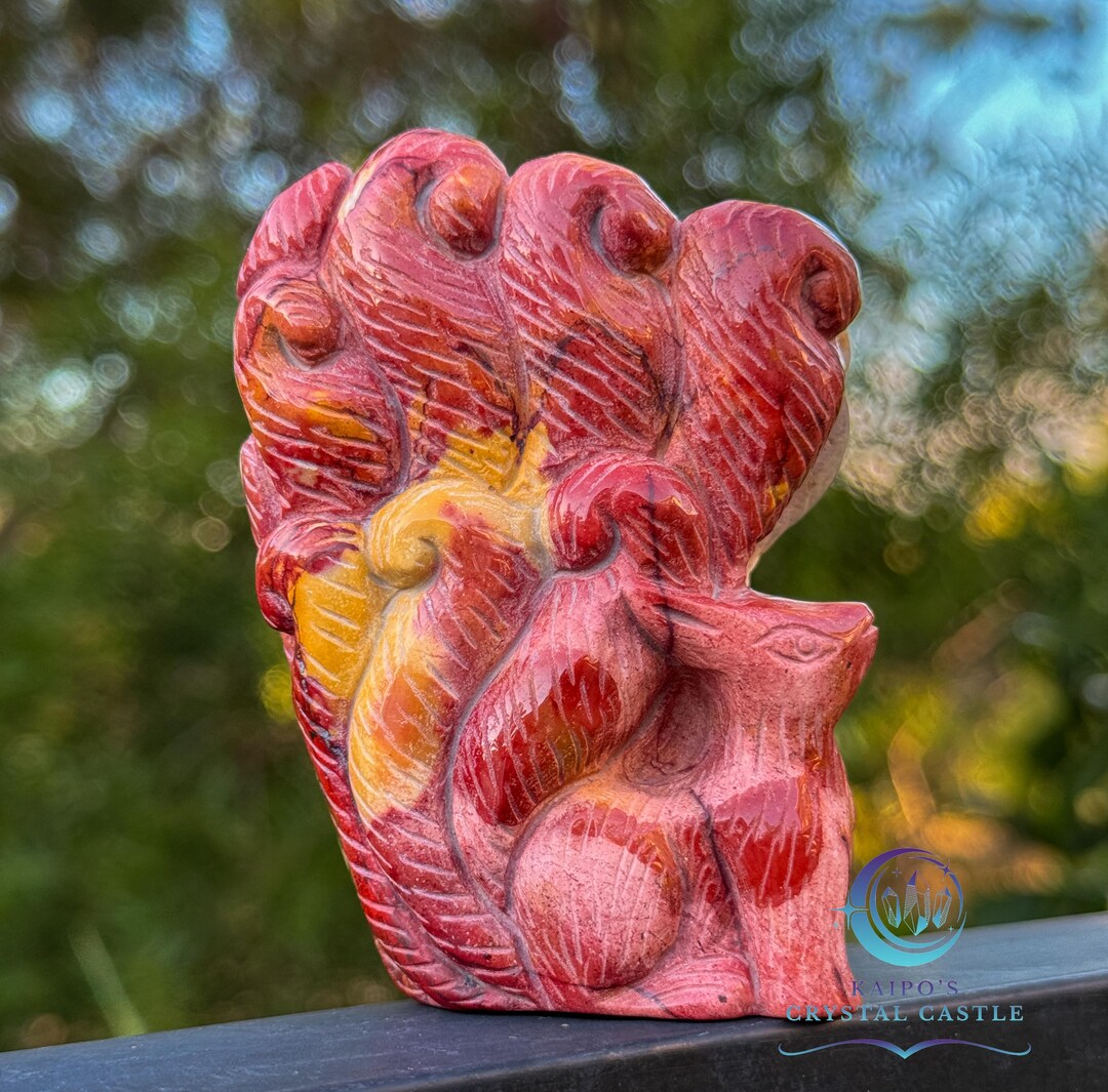 Amazing Natural Mookaite Hand Carved Twin Nine-tailed - Hand Carved ...