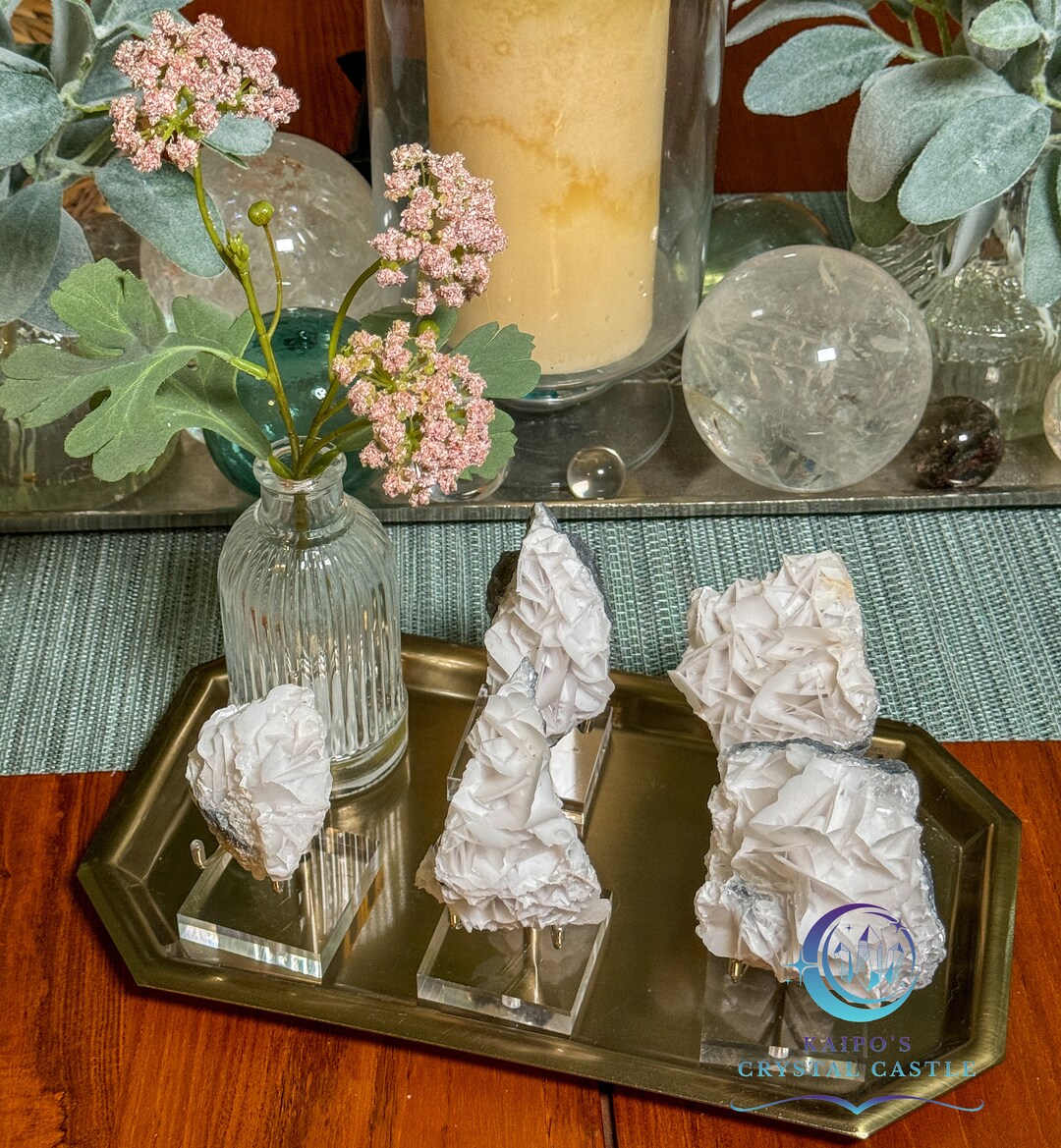 Beautiful White Rose Calcite Specimens W/ Stand - Fish Scale / Angel ...