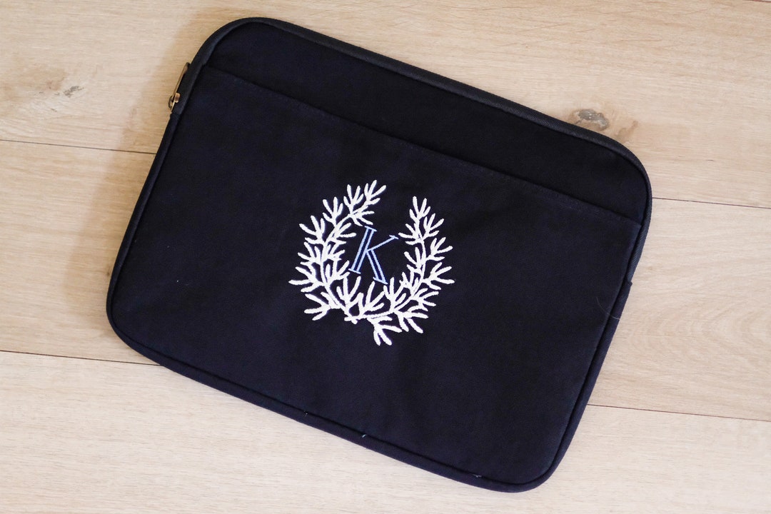 Embroidered CORAL INITIAL Canvas Laptop Case | Customizable - Etsy