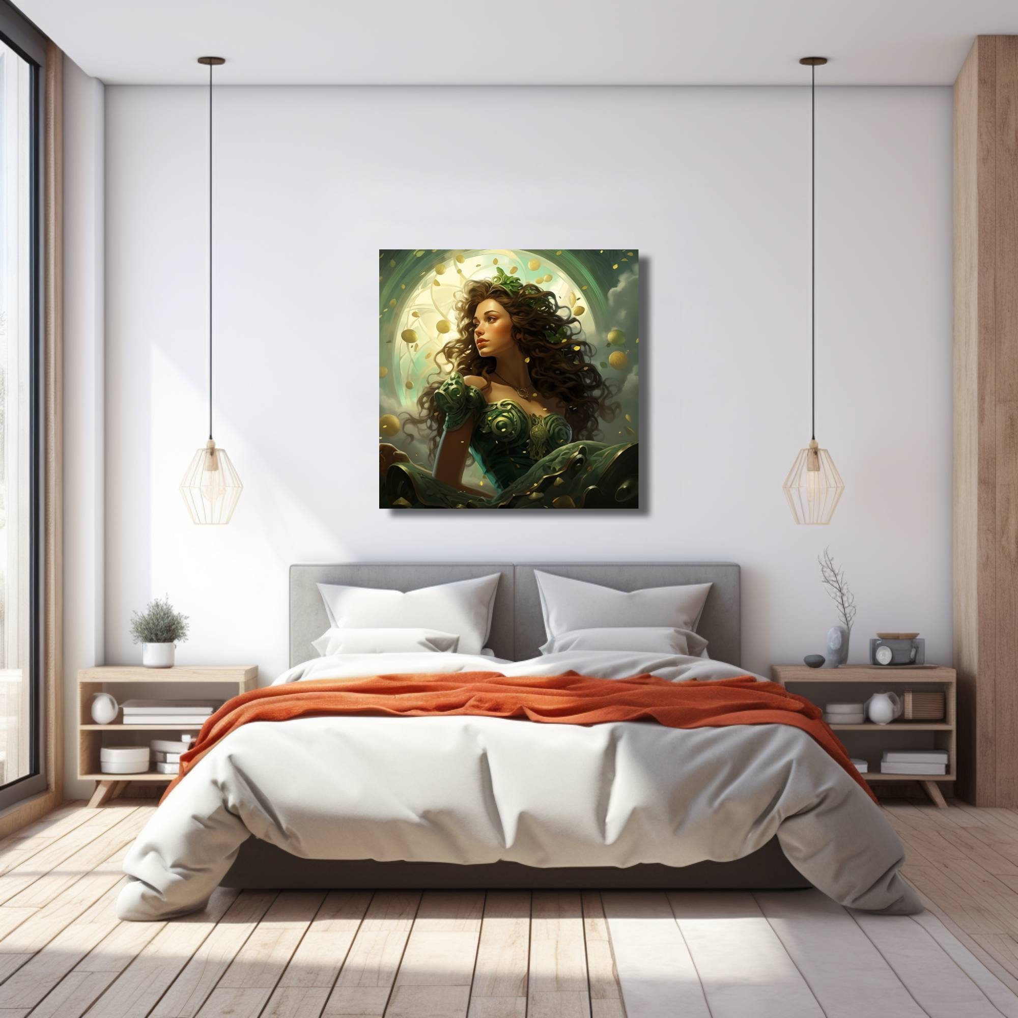 Green Elegance Digital Art Print Of Beautiful Irish Lass In Lavish Dress Woman Lady Luck The