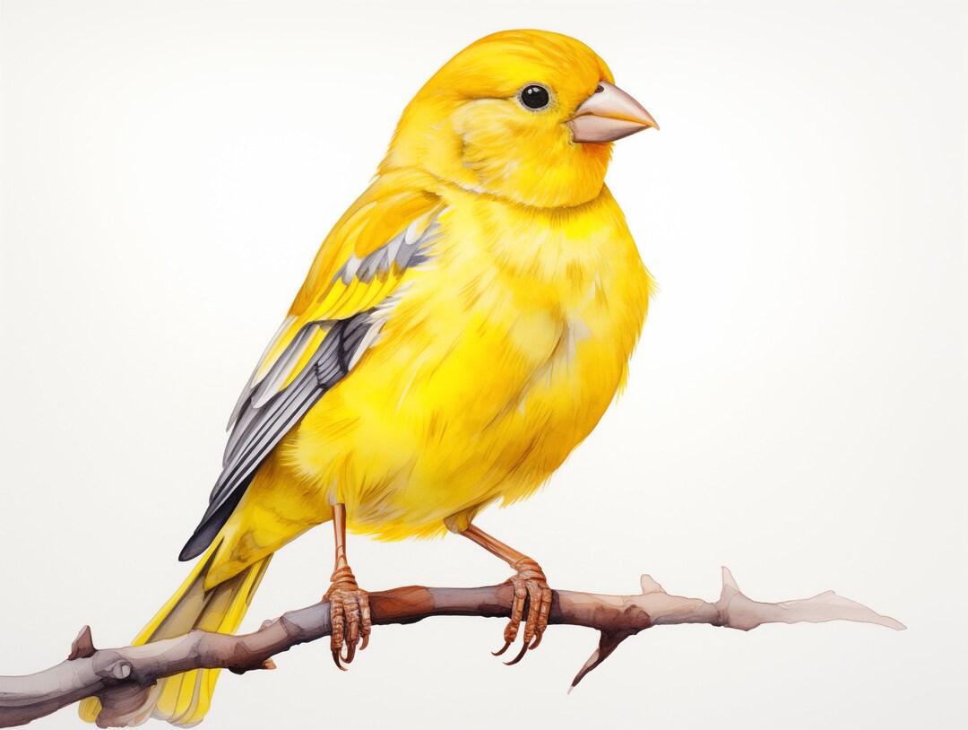 Canary Watercolor Painting - Digital Art Print on White Background ...
