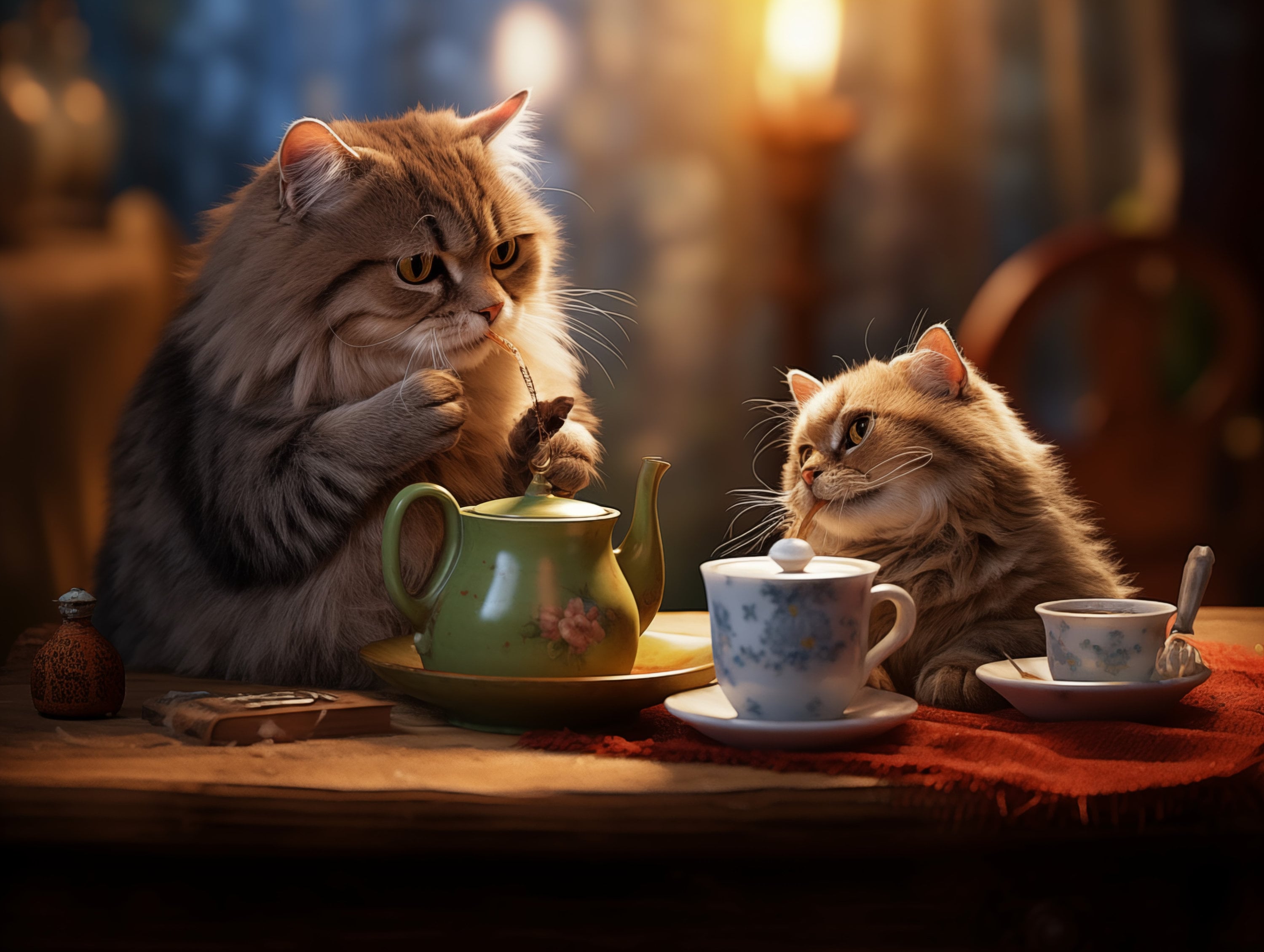 Tea Time Charming Cat Tea Party - Digital Art Print of Two Whimsical Cats Enjoying Tea - Etsy