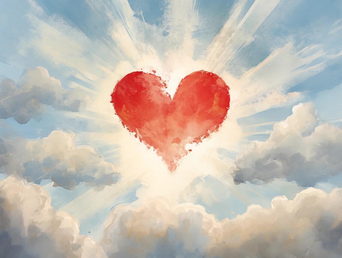 God's Love Heart and Sun Watercolor - Beautiful Valentine's Day Digital ...
