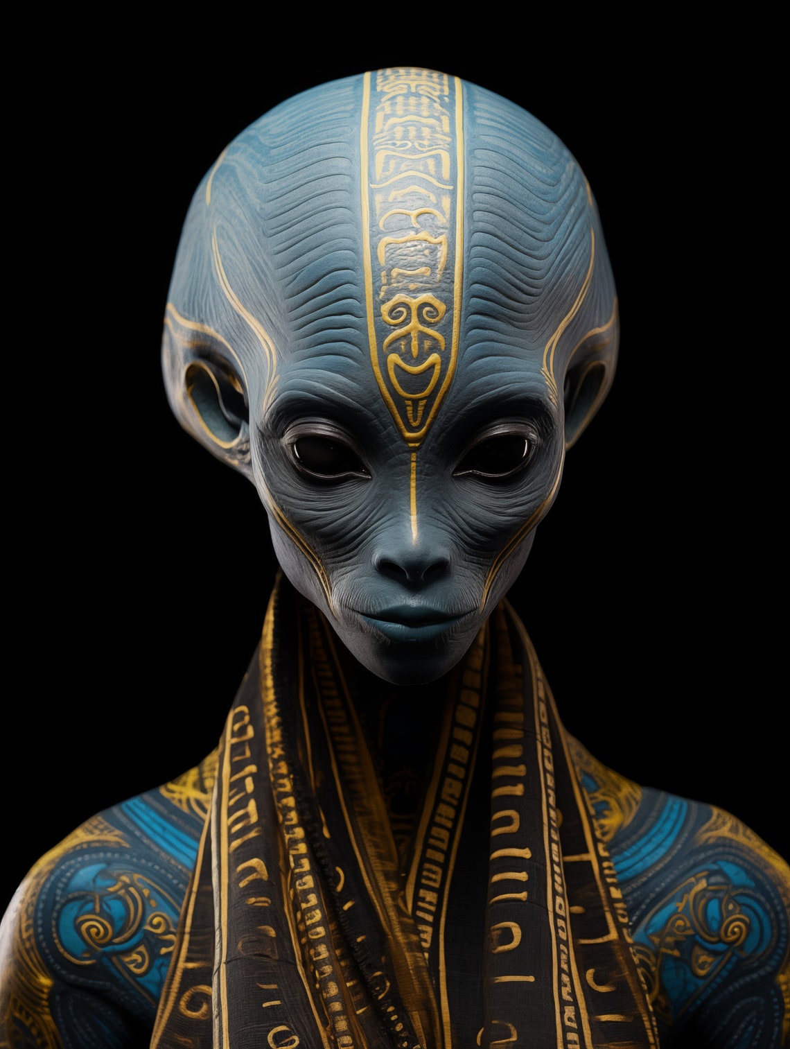 Alien Portrait Digital Art Print on Black Background Gift Unkown Out of ...