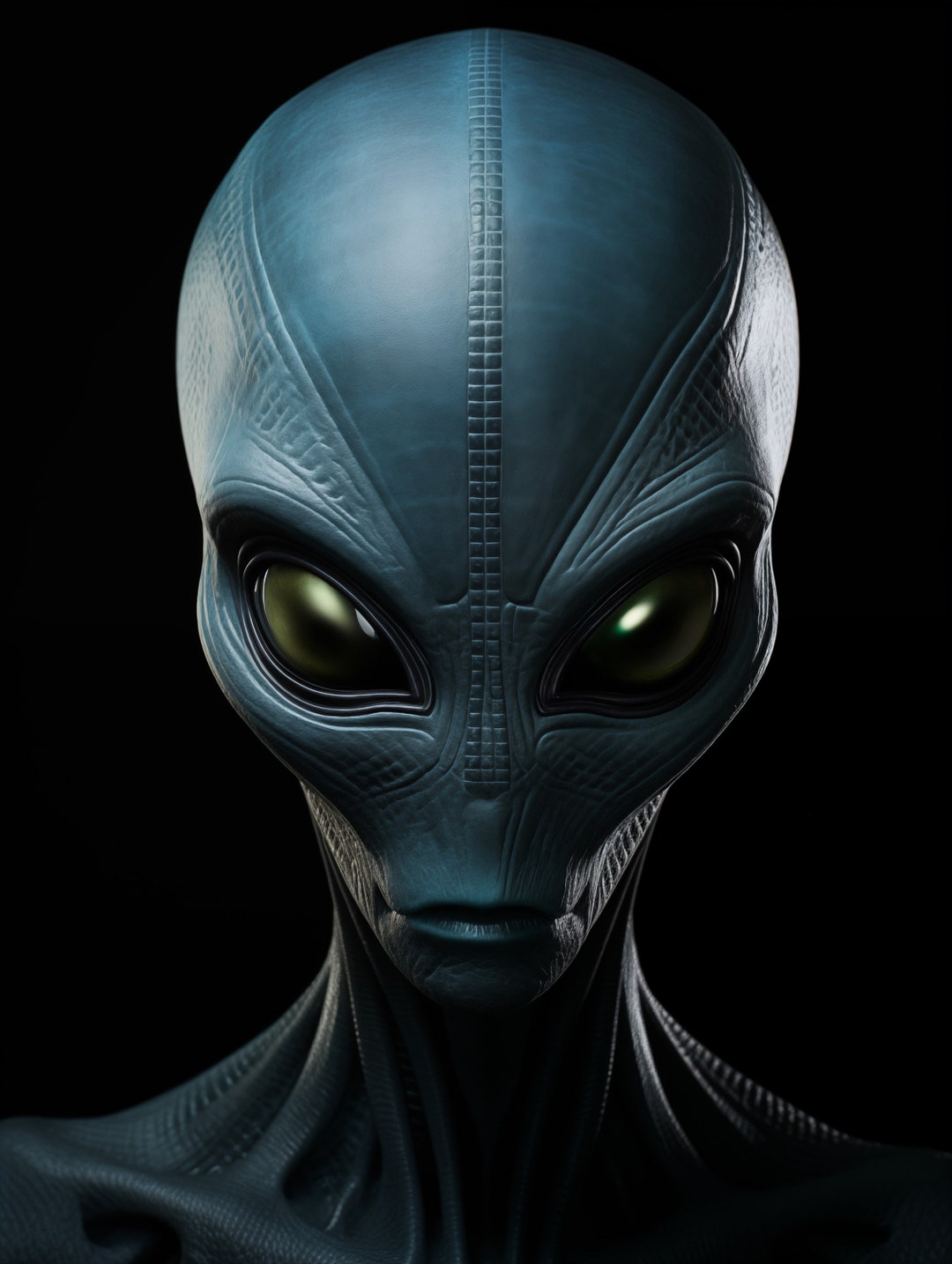 Alien Portrait Digital Art Print on Black Background Gift Unkown Out of ...