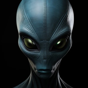 Alien Portrait Digital Art Print on Black Background Gift Unkown Out of ...