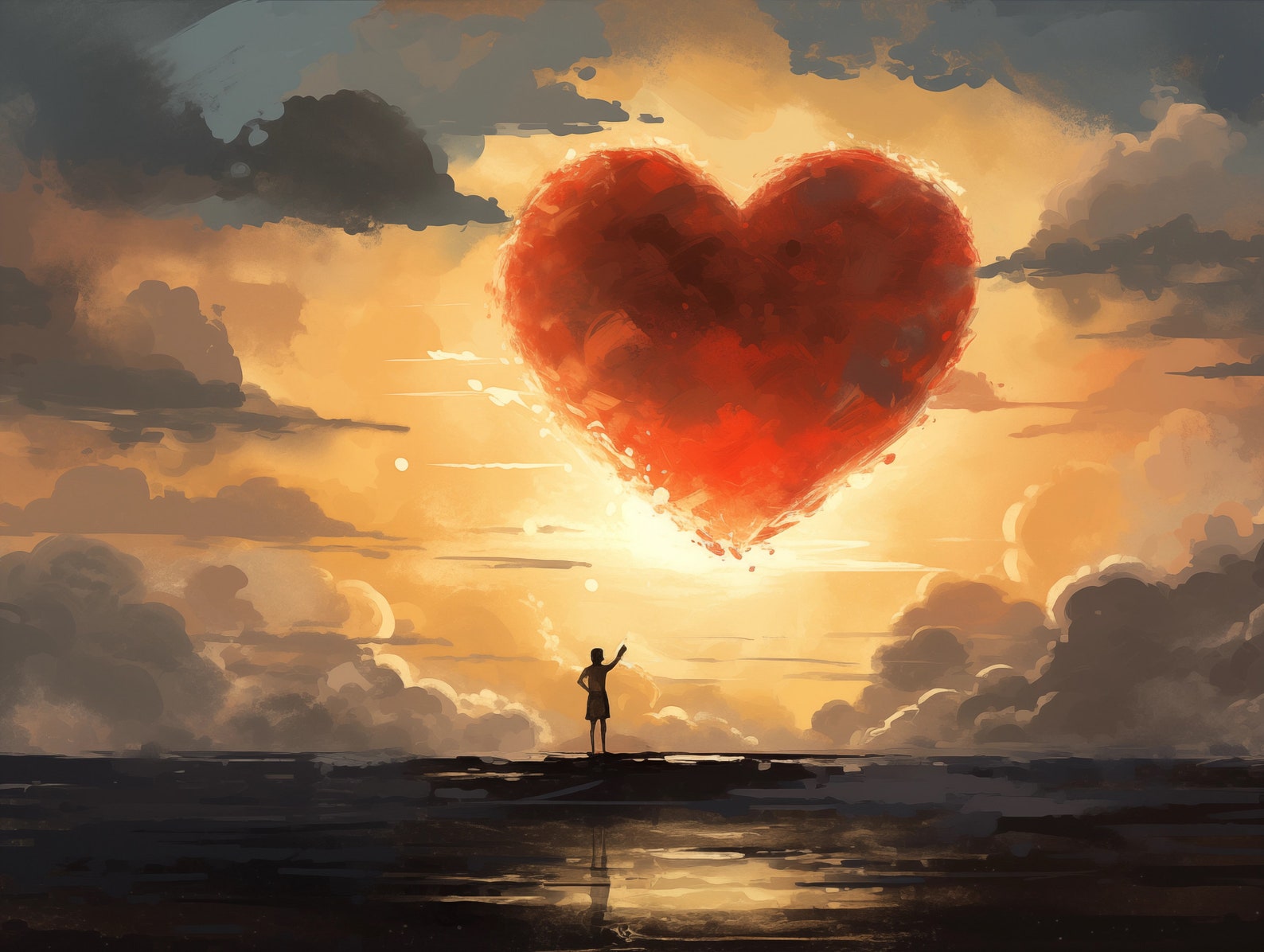 Loving Day Heart and Sun Watercolor - Beautiful Valentine's Day Digital ...