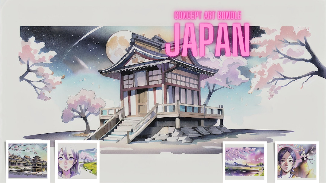 Cover Art Bundle, for Story Book, Japan Themed, Character Illustrations ...