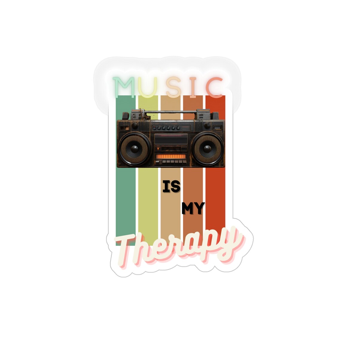 Retro Boom Box Vinyl Die Cut Sticker Music is My Therapy Vintage Color ...