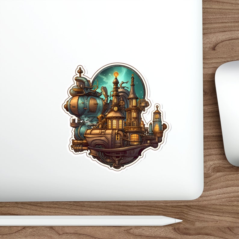 Steampunk Fantasy Scene Vinyl Decal | Industrial Design Sticker for ...