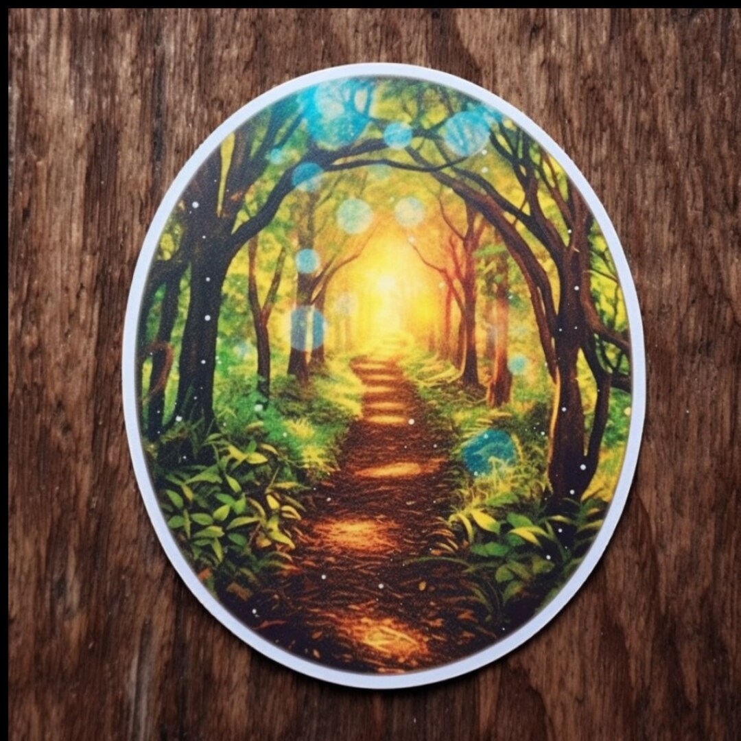 Enchanting Forest Pathway Die Cut Vinyl Sticker Vintage Retro, Ultra-realistic, Highly Detailed ...