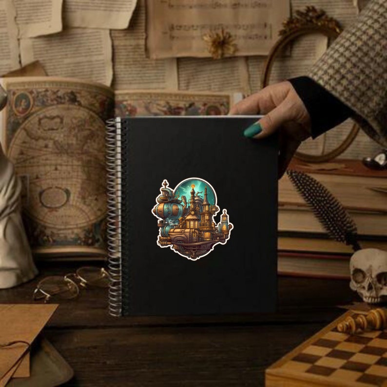Steampunk Fantasy Scene Vinyl Decal | Industrial Design Sticker for ...