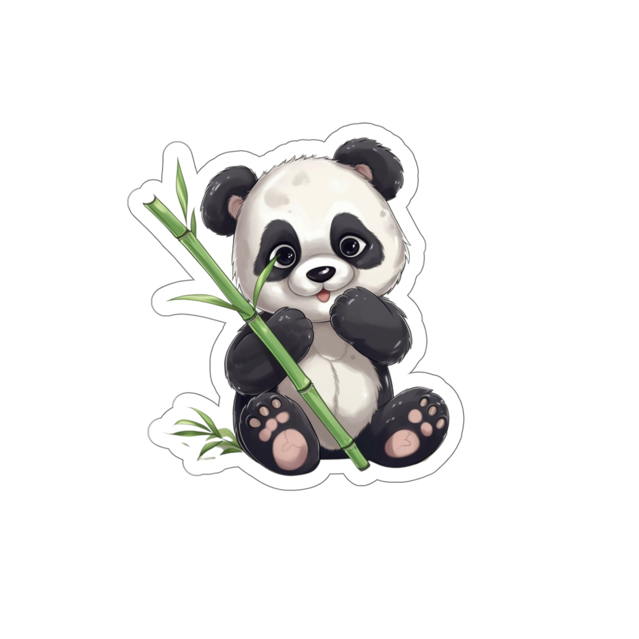 Cute Panda Holding Bamboo Sticker Adorable Animal Decal for Laptops ...