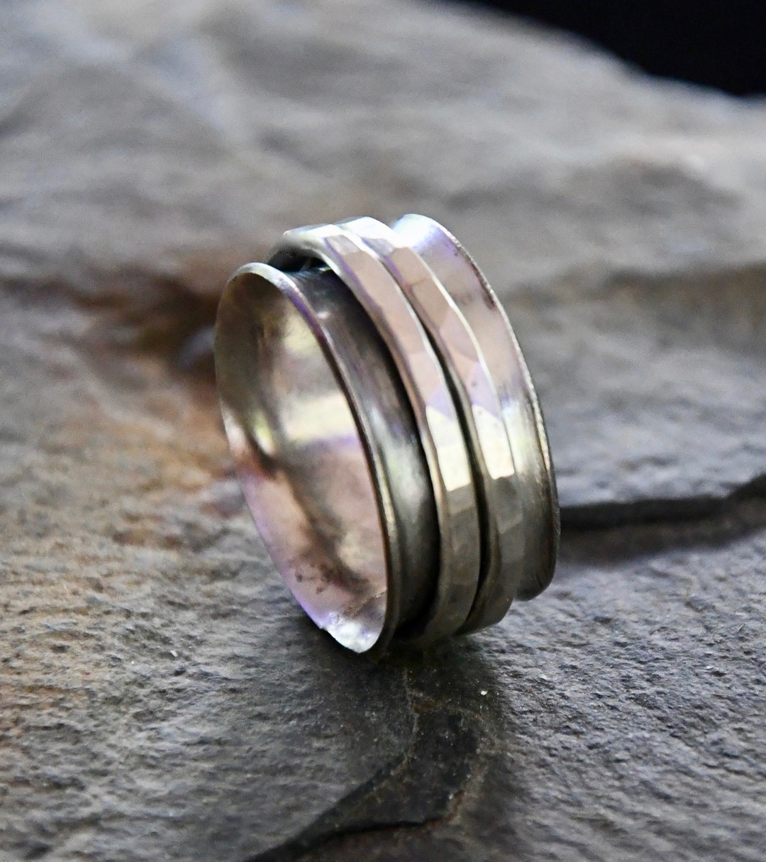 Solid Sterling Flared Silver Ring, 8mm Wide, Double Spinners - Etsy
