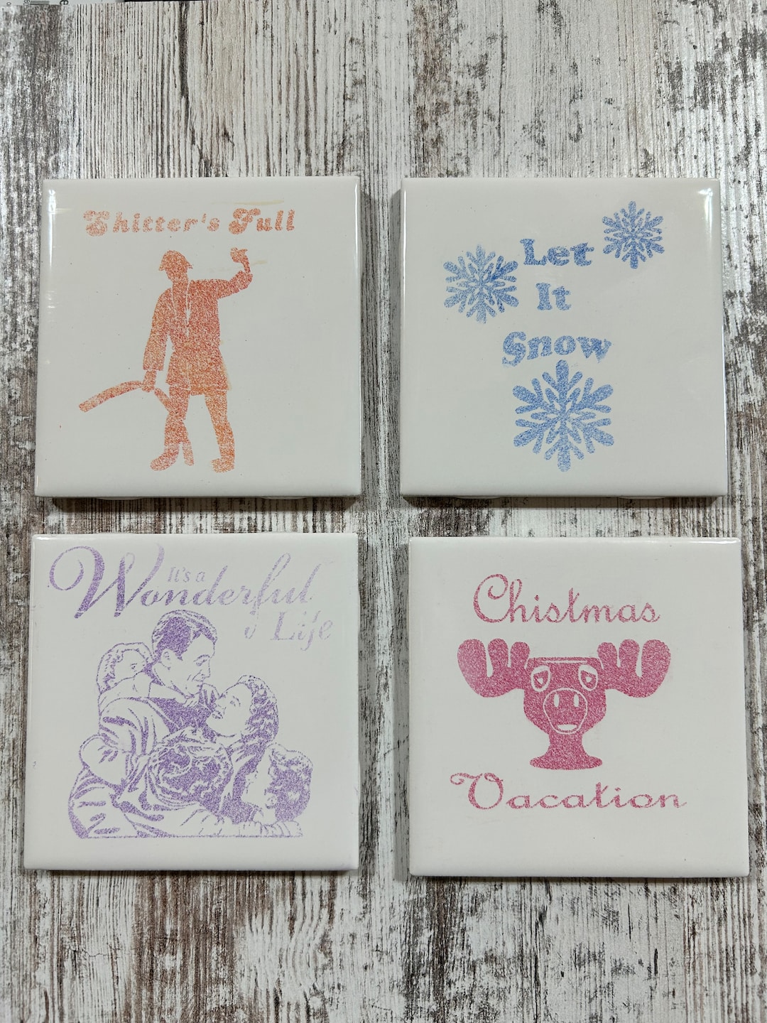Ceramic Tile Laser Etched Coaster Set of 4 Christmas Themed. - Etsy