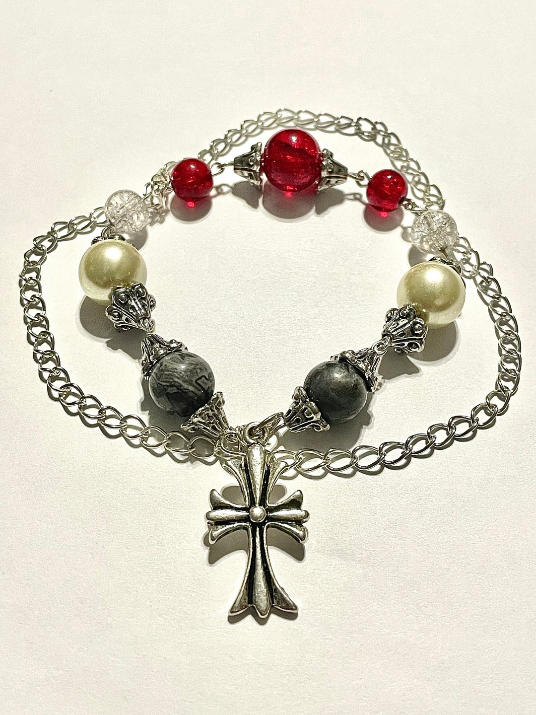 Beaded Goth Alt Charm Bracelet Cross Charm Bracelet Y2k Bracelet Y2k ...