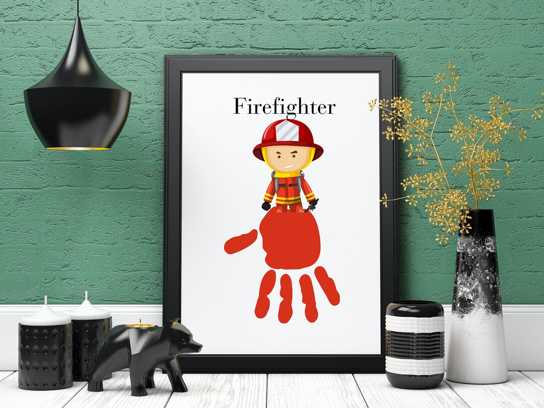 Firefighter Handprint Art Unique Handprint Craft: 8x10 Printable Baby ...