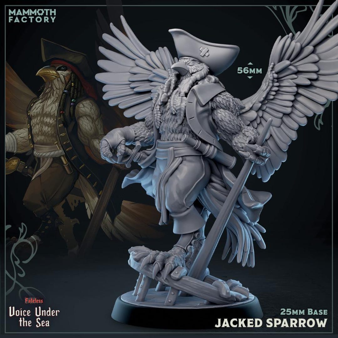Jacked Sparrow | Male Avian Pirate Miniature for Painting | 25mm 75mm ...