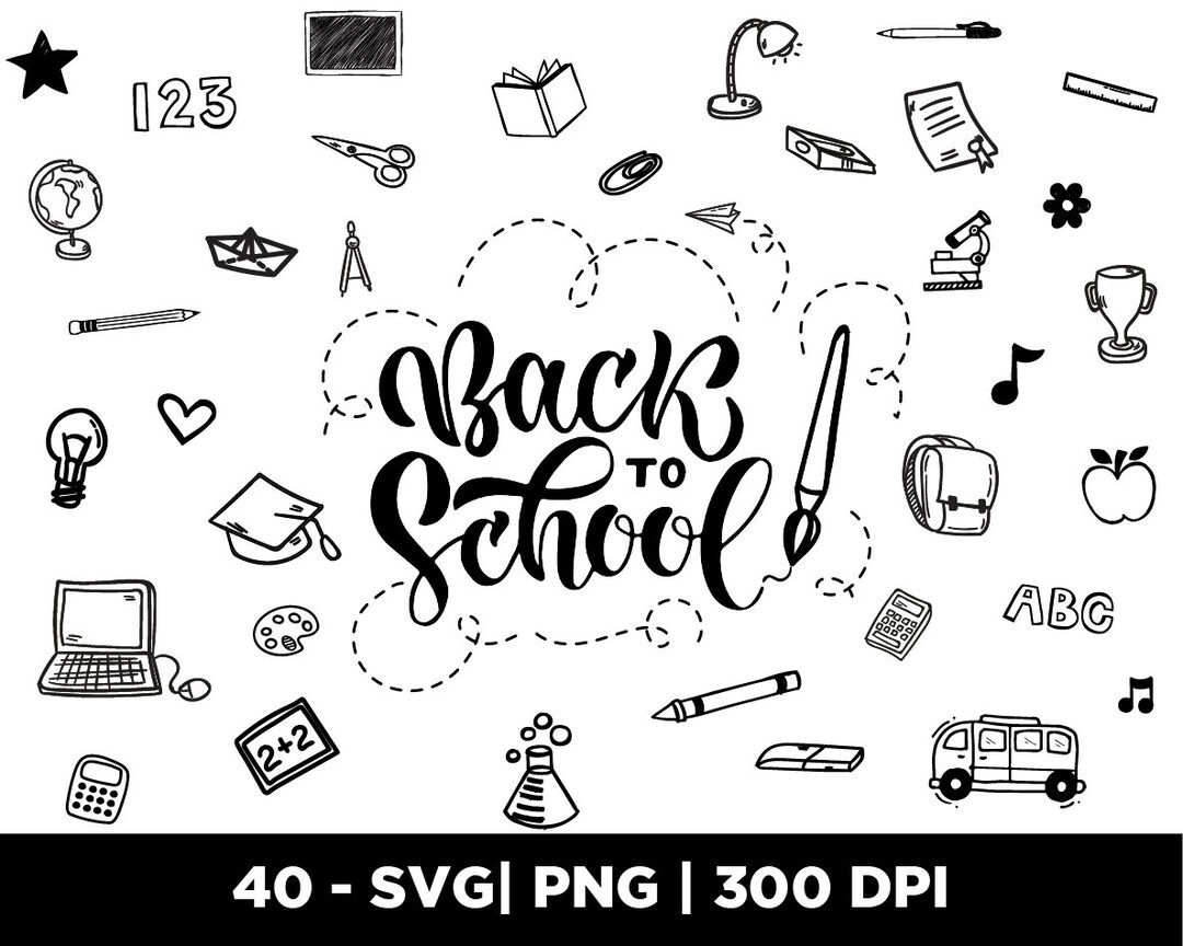 Back to School Doodle Icons PNG Bundle Clip Art Doodle Set - Etsy