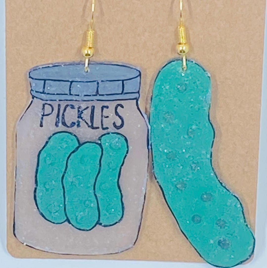 Sparkly Pickle Earrings, Jar of Pickles, Fun Food Jewelry - Etsy