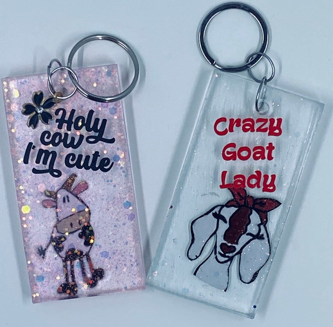 Two Resin Keychains With a Cow and a Goat Are You a Crazy Goat Lady the ...