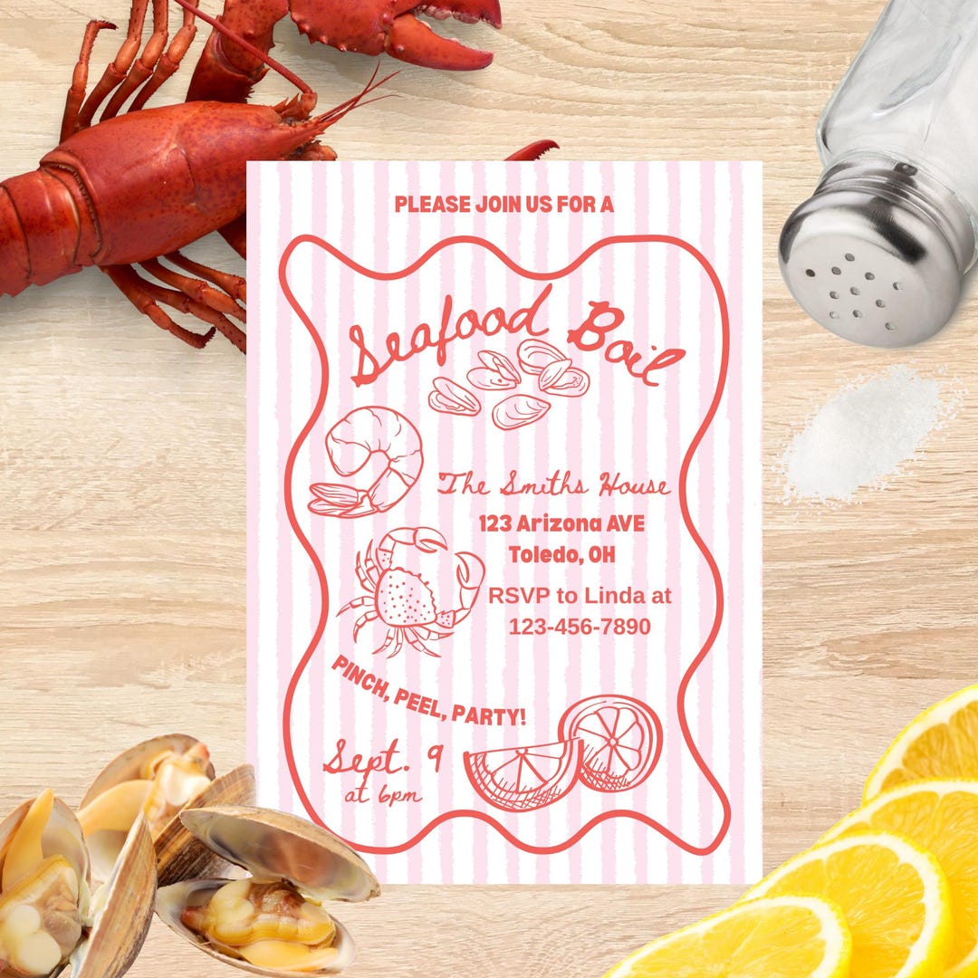 Seafood Boil Party Invitation | Crawfish Shrimp Crab Bake | Summer BBQ ...
