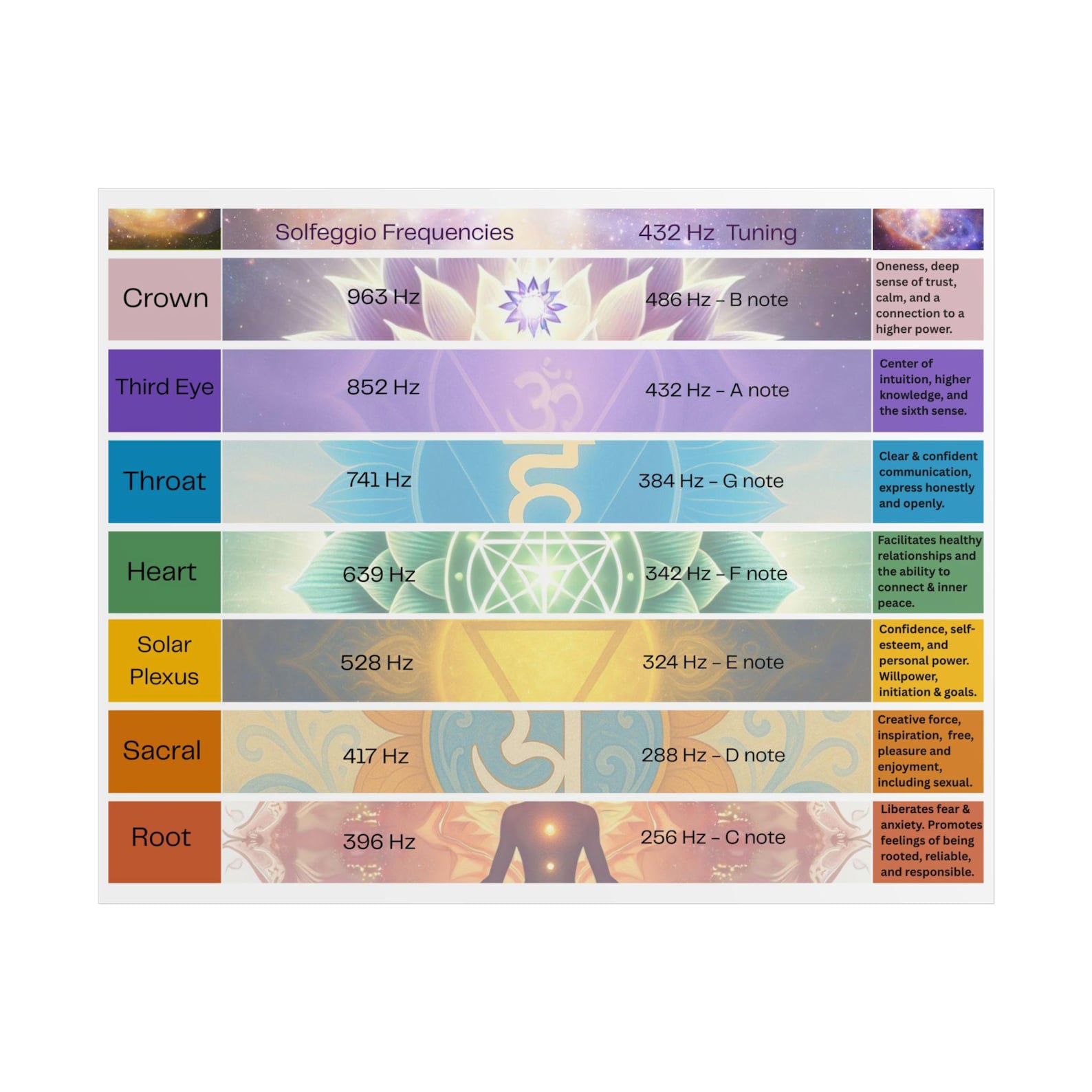Healing Frequency Chart With Solfeggio and 432 Hz Tuning - Etsy