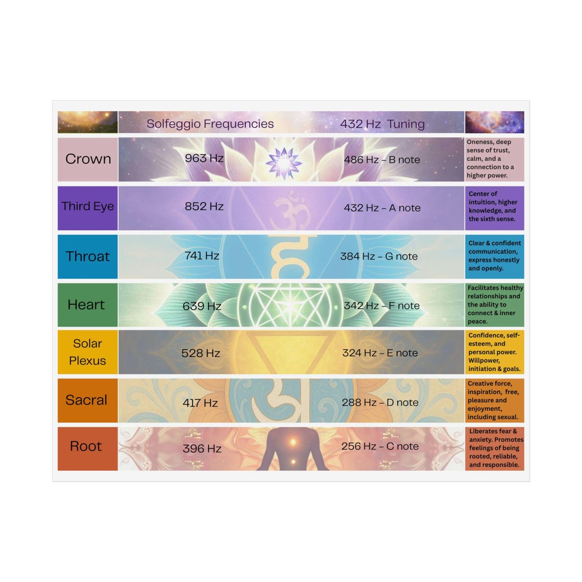 Healing Frequency Chart With Solfeggio and 432 Hz Tuning - Etsy