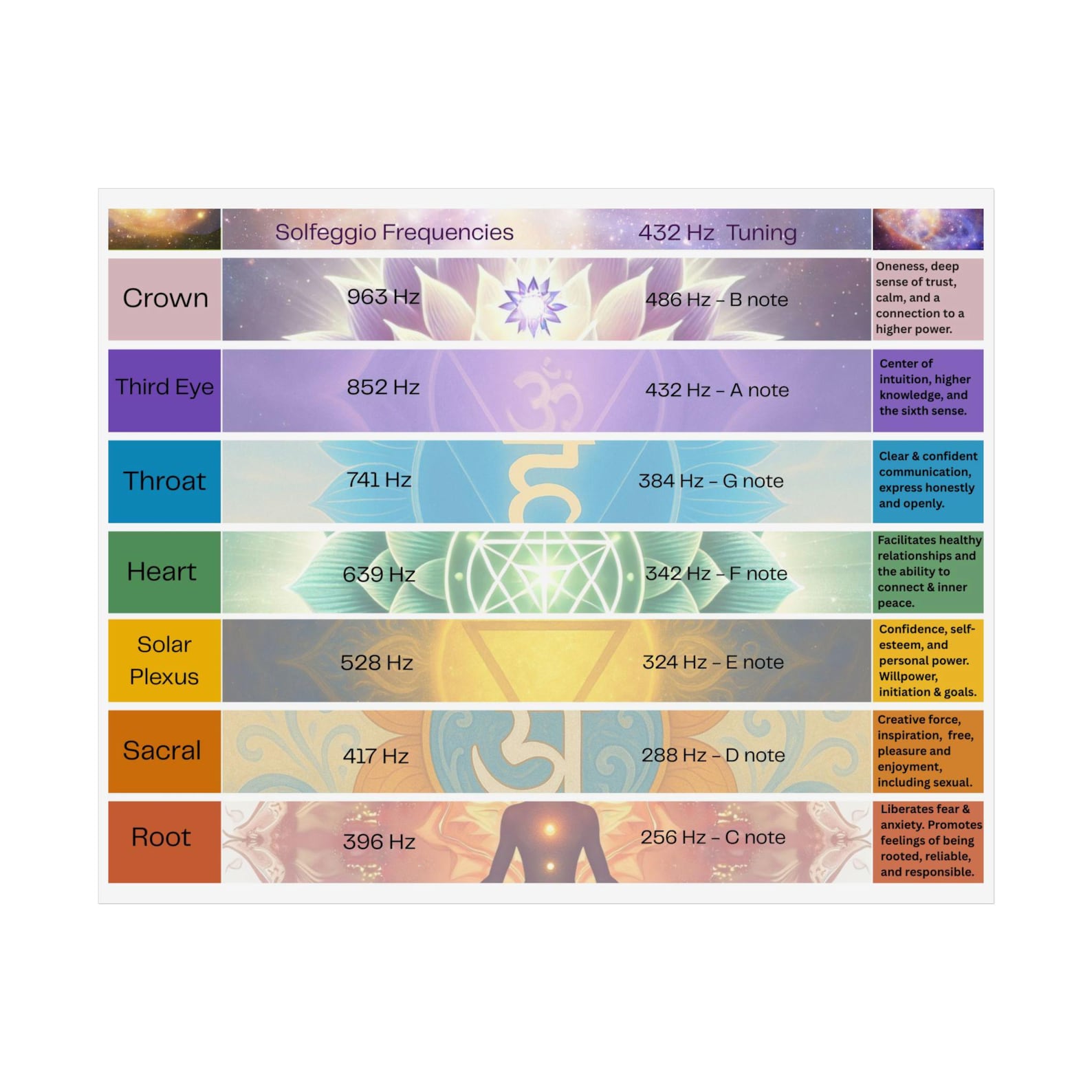 Healing Frequency Chart With Solfeggio and 432 Hz Tuning - Etsy