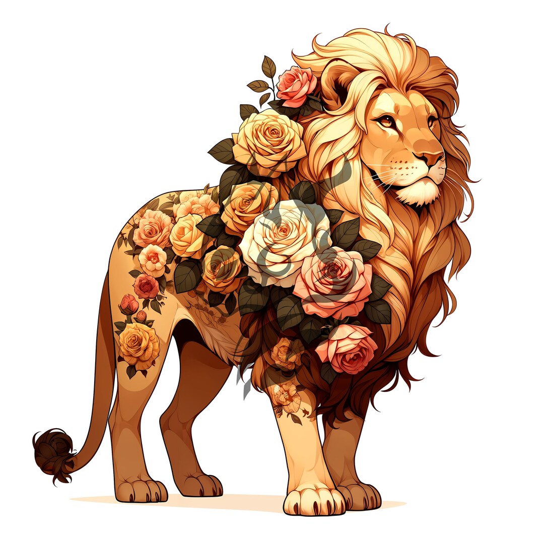 Flowery Lion Adoptable Character - Digital Download HD Image - Tattoo ...