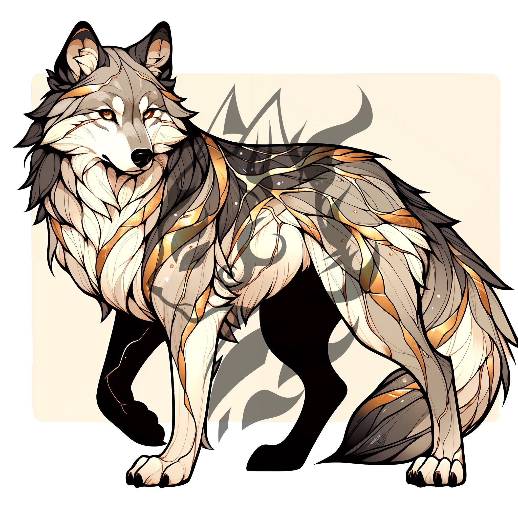 Golden Wolf Adoptable Character - Digital Download HD Image - Unique ...