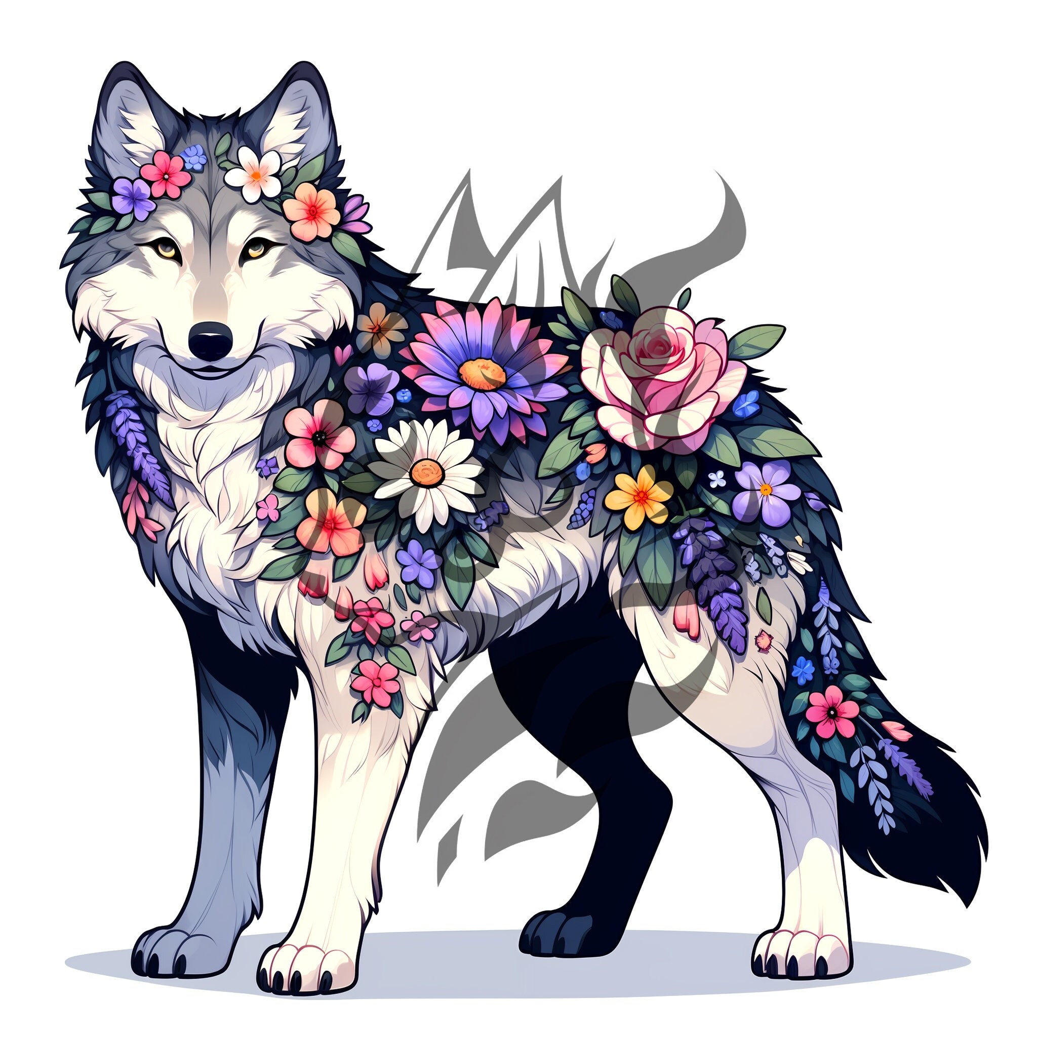 Flowery Wolf Adoptable Character - Digital Download HD Image - Tattoo ...