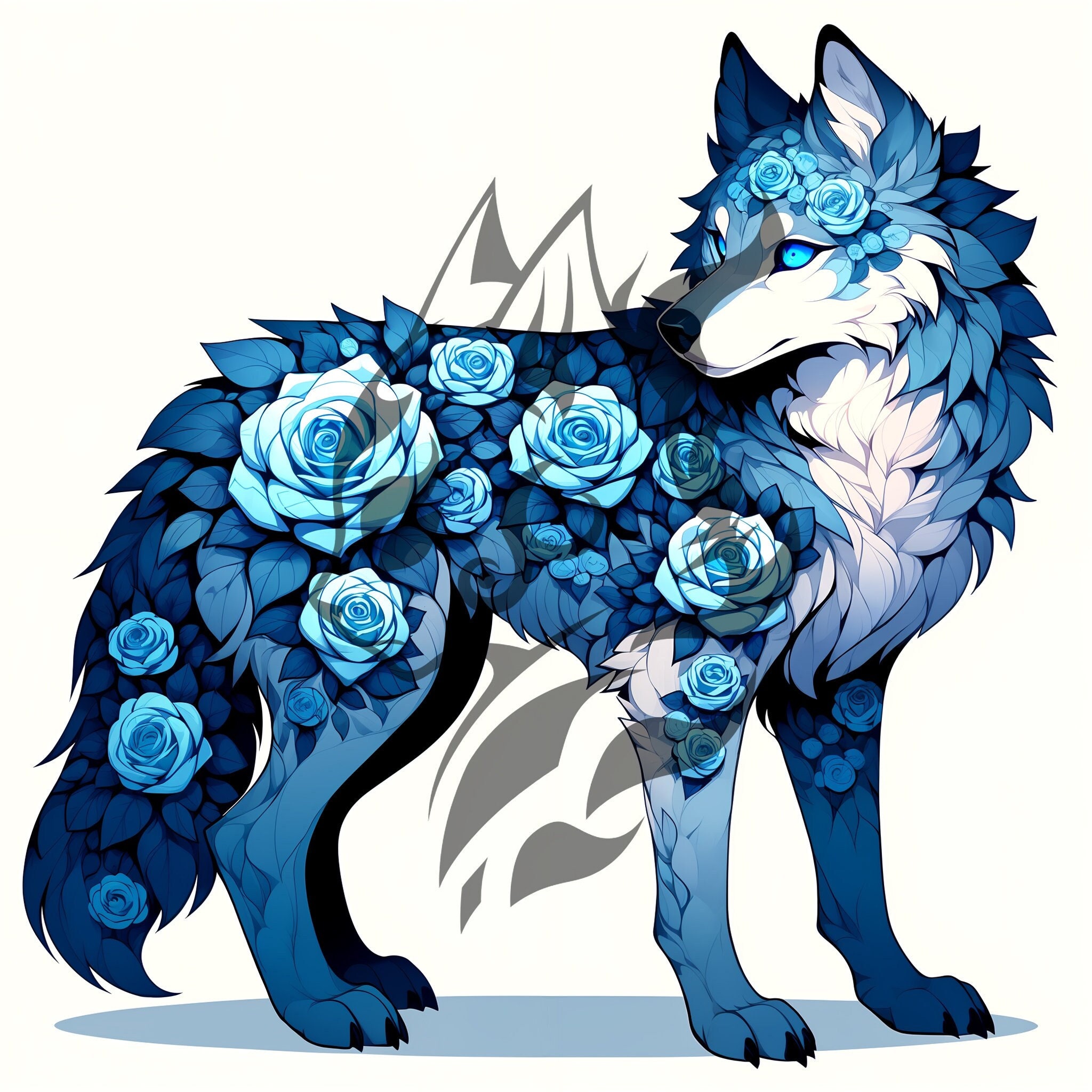 Blue Rose Wolf Adoptable Character - Digital Download HD Image - Unique ...
