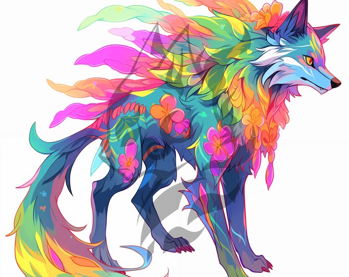 Tropical Wolf Adoptable Character - Digital Download HD Image - Etsy