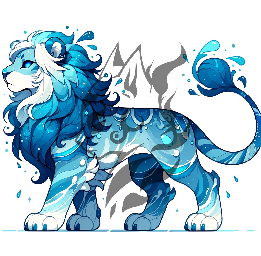 Water Elemental Lion Adoptable Character Digital Download HD Image - Etsy