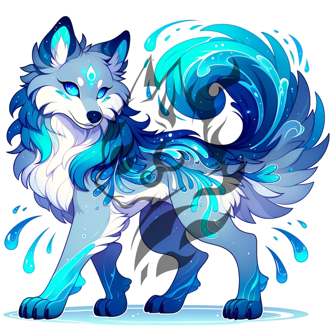 Water Elemental Wolf Adoptable Character - Digital Download HD Image - Unique Original Picture ...