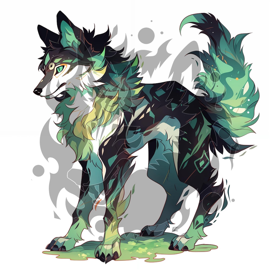 Animated Green and Black Wolf Adoptable Character - Digital Download HD ...