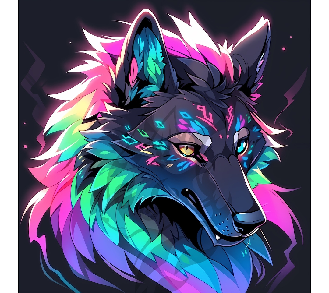 Animated Colorful Wolf Profile Pic PFP - Digital Download HD Image ...