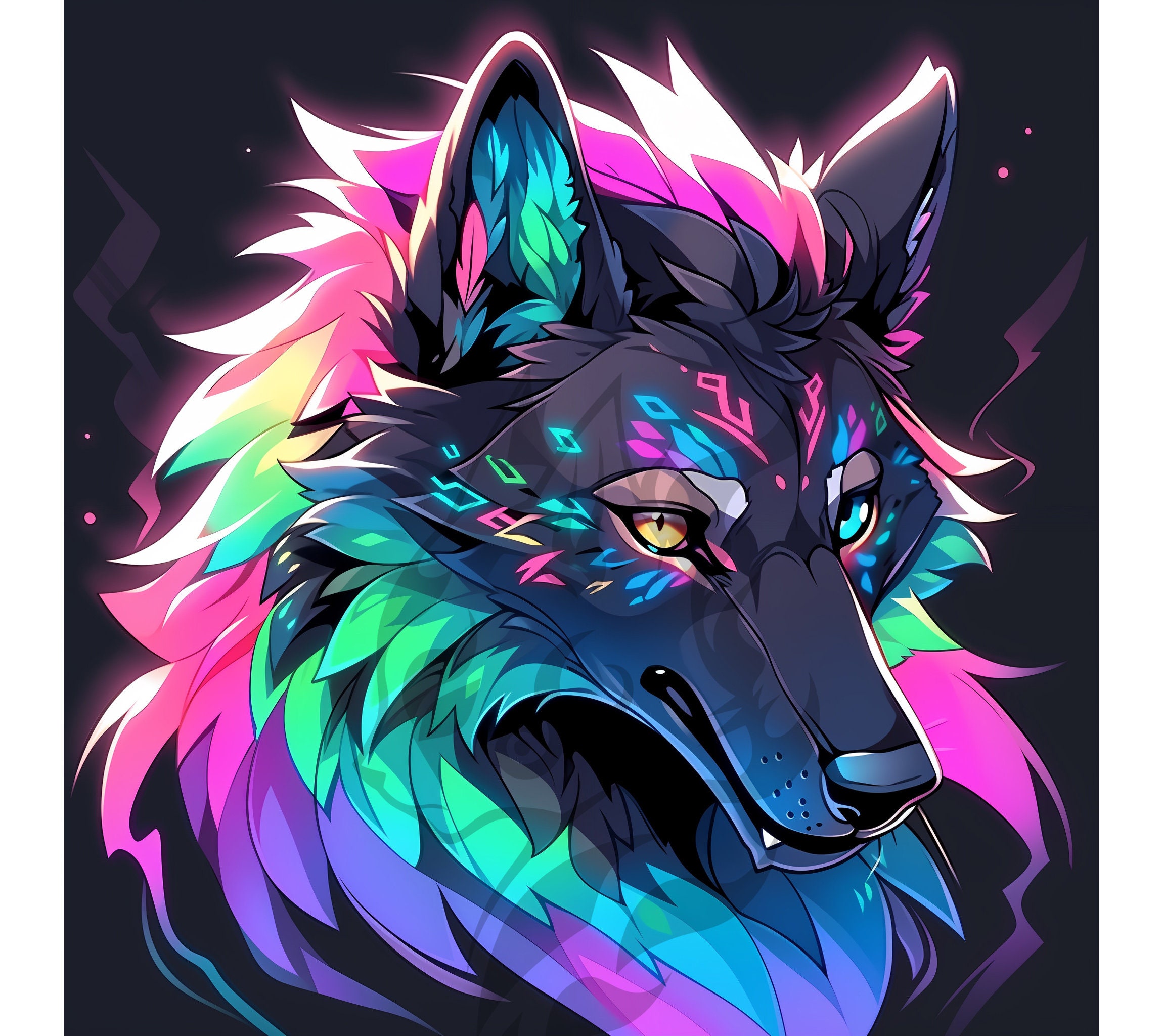 Colorful Wolf Profile Pic PFP Digital Download HD Image Unique One of a ...