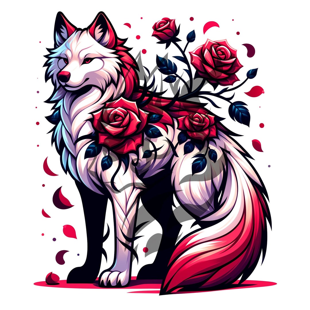 Rose Wolf Tattoo Design - Digital Download HD Image - Unique Original ...