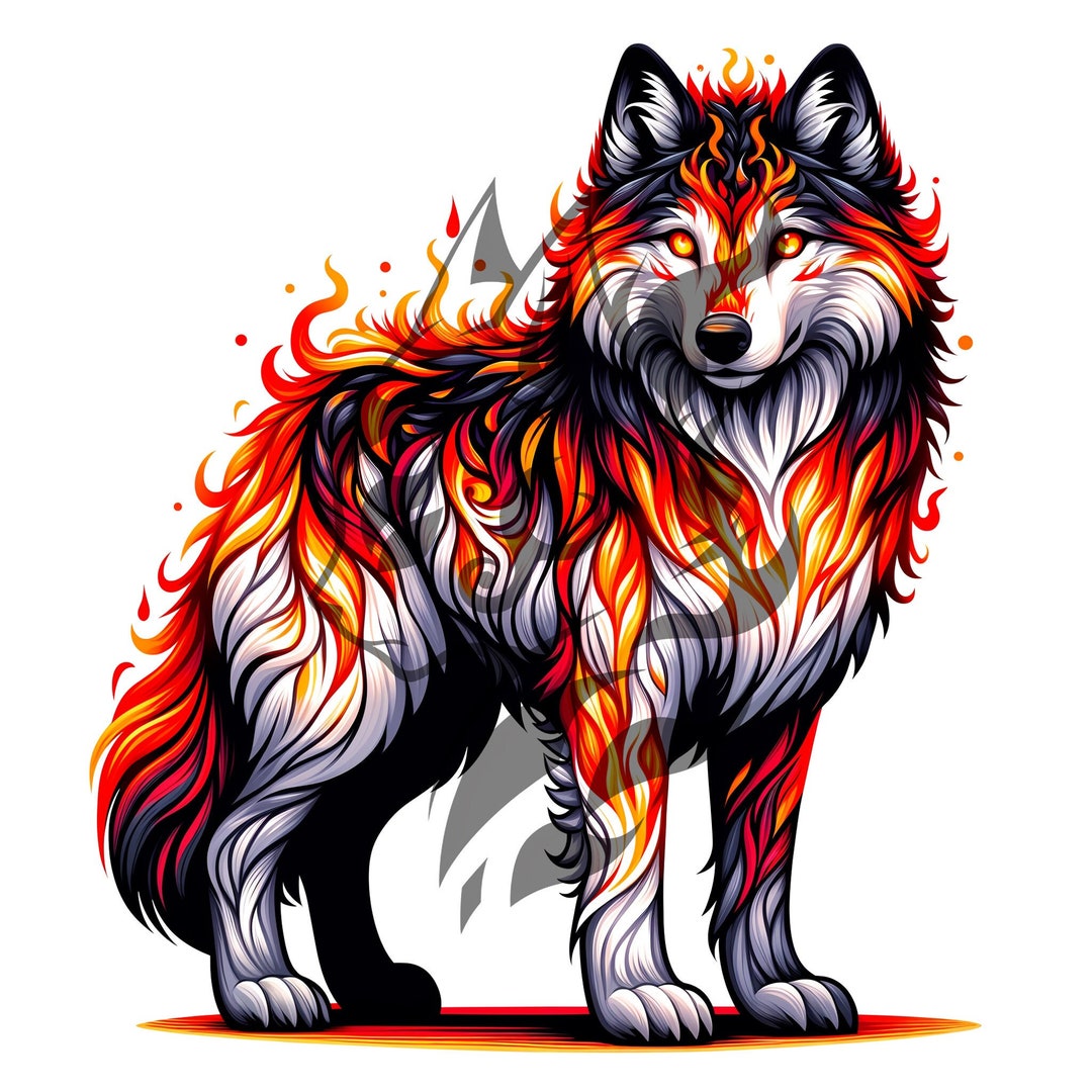 Fire Elemental Wolf Adoptable Character - Digital Download HD Image - Unique Original Picture ...