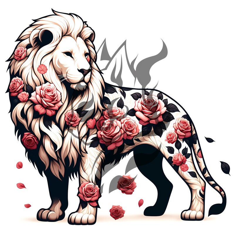 Rose Lion Tattoo Design - Digital Download HD Image - Unique Original ...