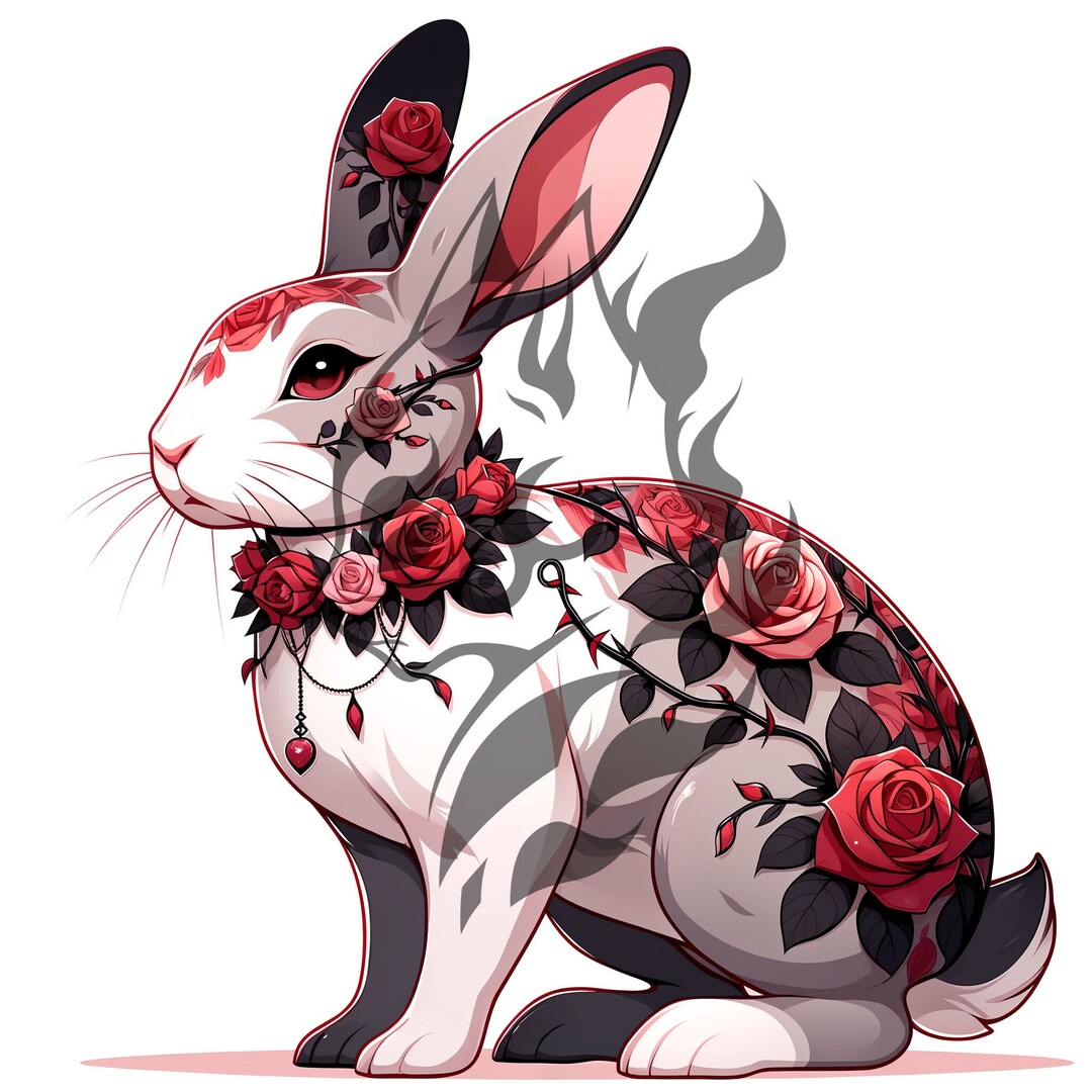 Rose Rabbit Tattoo Design - Digital Download HD Image - Unique Original ...