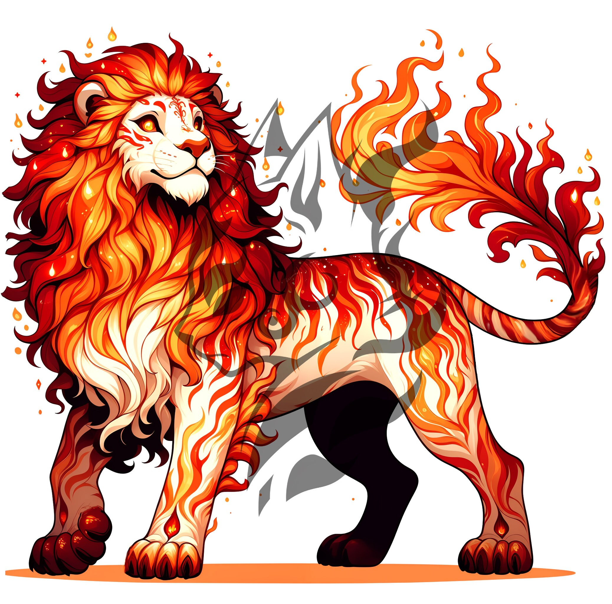 Fire Elemental Lion Adoptable Character - Digital Download HD Image - Unique Original Picture ...