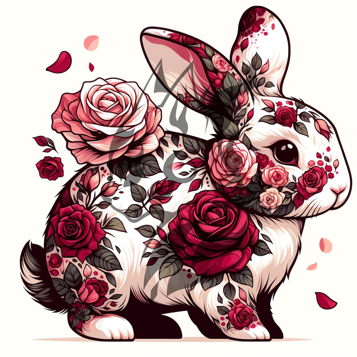Rose Rabbit Tattoo Design Digital Download HD Image Unique Original ...