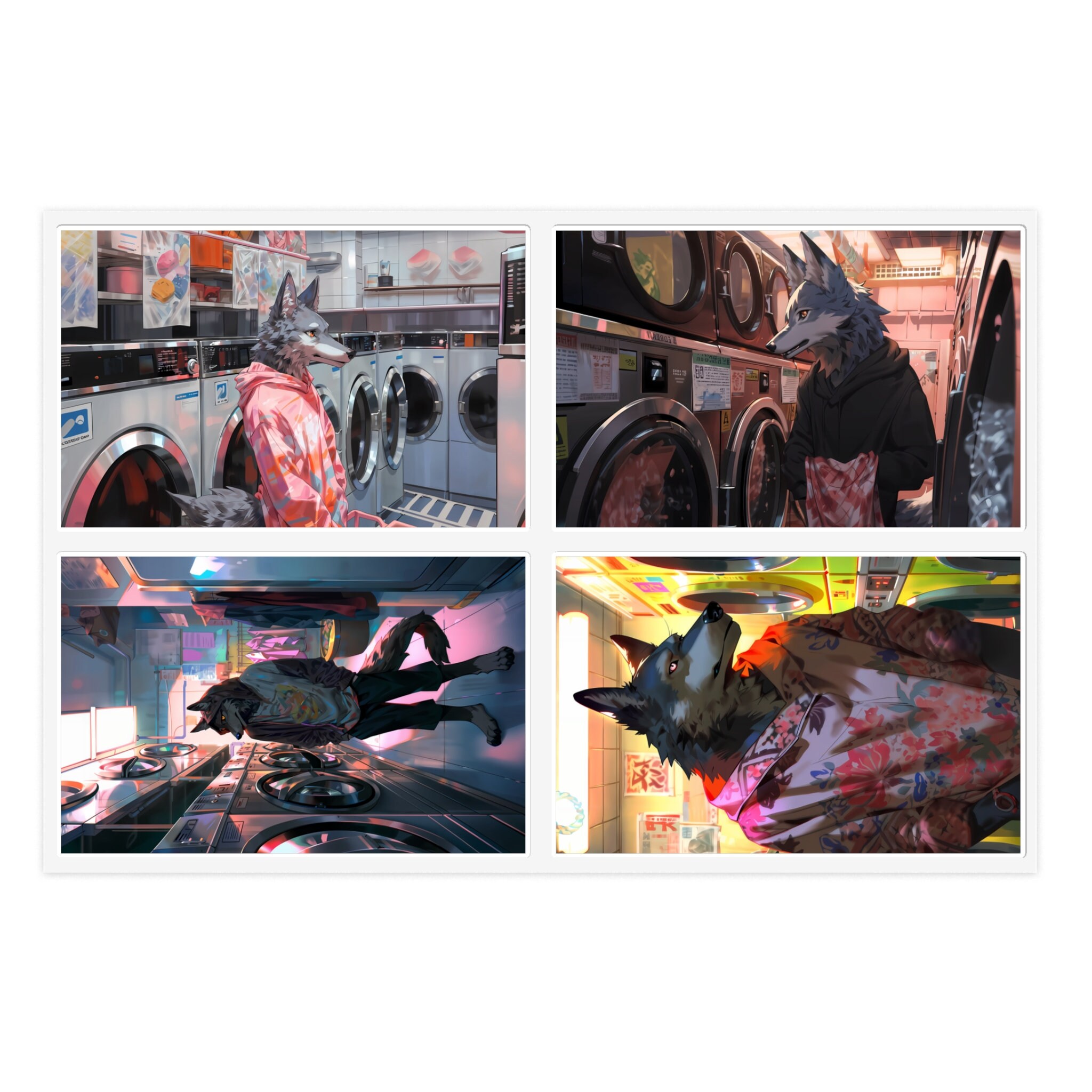 Laundromat Wolves Sticker Sheet Four Vinyl Stickers With - Etsy